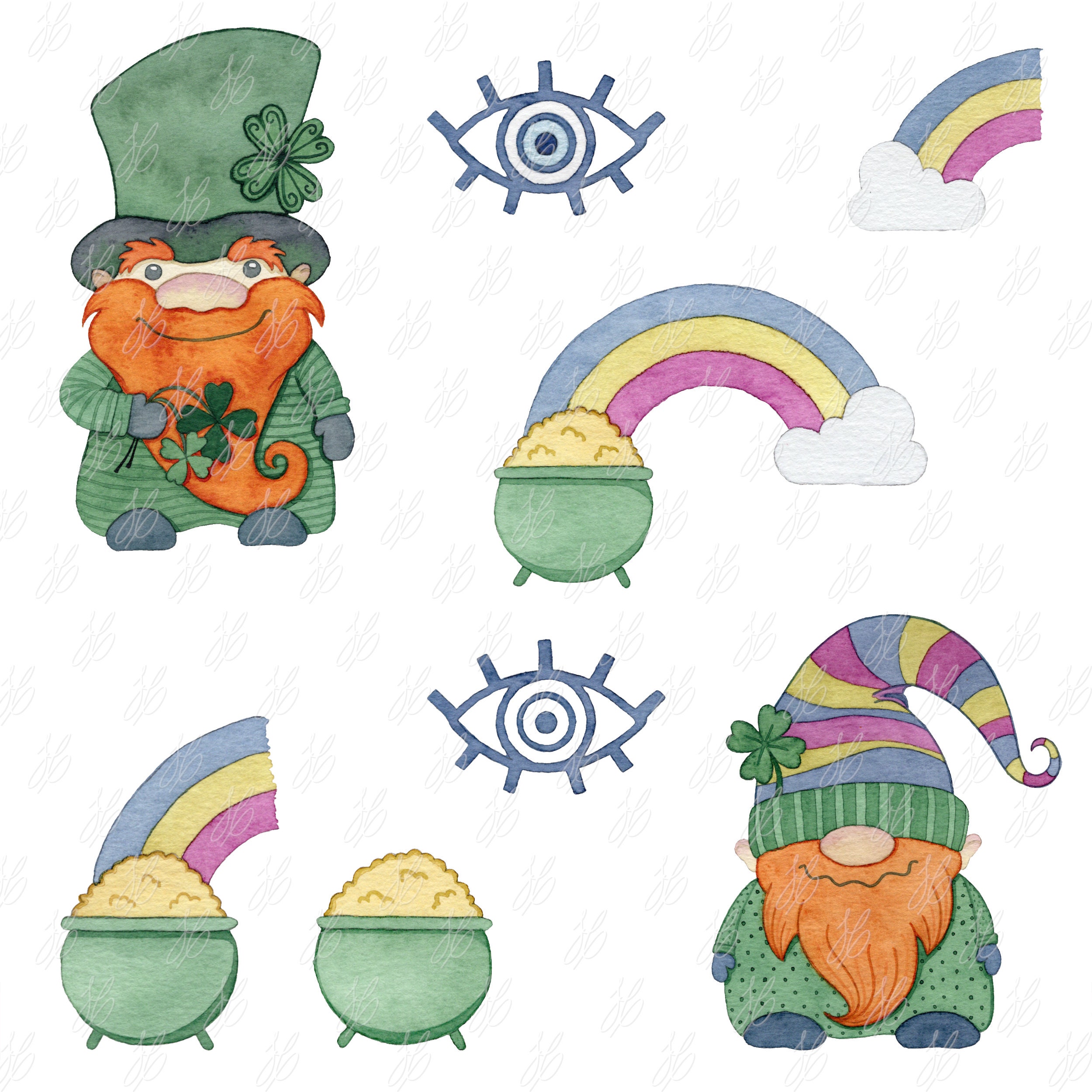 Lucky Clipart Set Handpainted Watercolor Leprachauns Clovers Luck ...