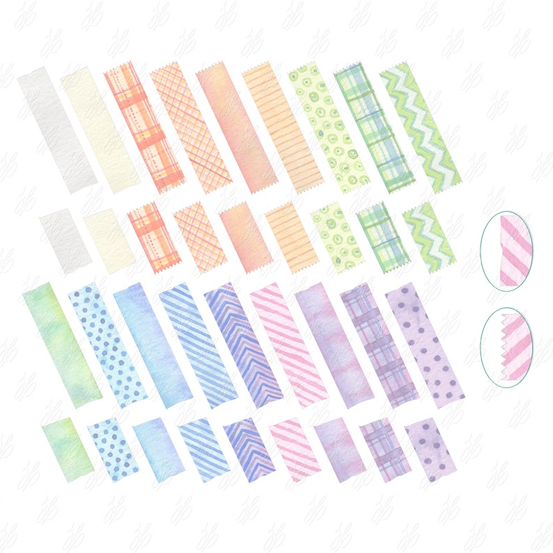 Washi Tape Clipart Set, Digital, Watercolor Hand Painted Sticky Tape ...