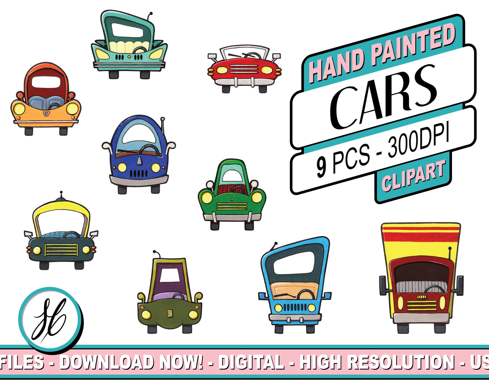 Cars Clipart Set Hand Painted Car Illustrations Digital - Etsy