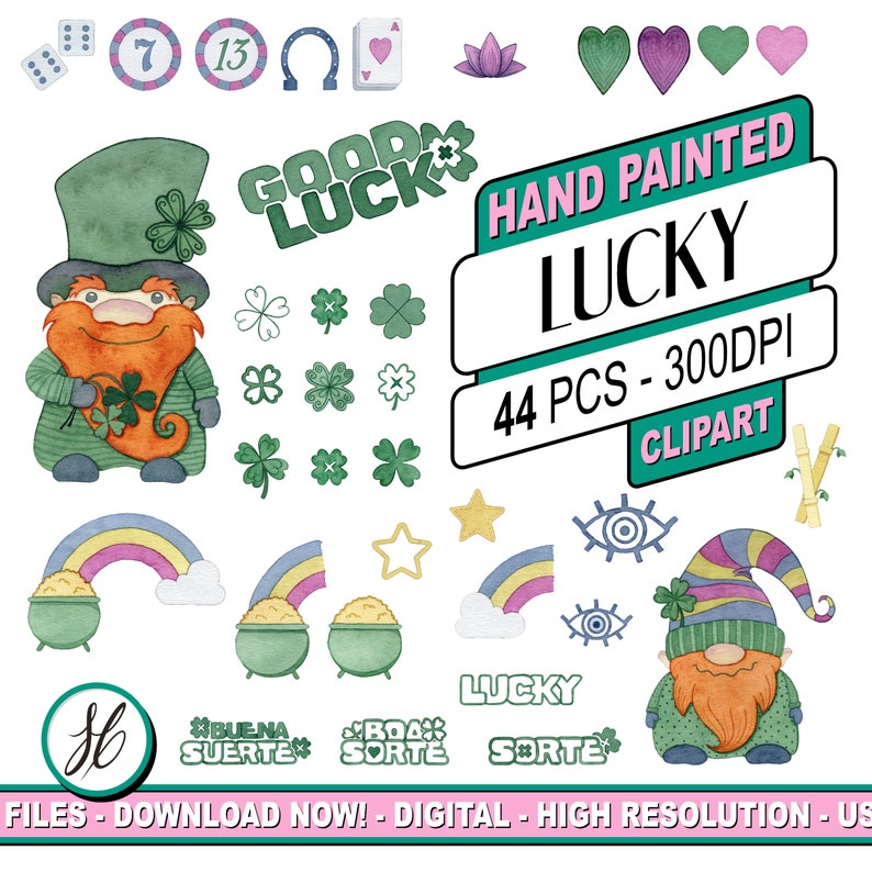 Lucky Clipart Set Handpainted Watercolor Leprachauns Clovers Luck ...