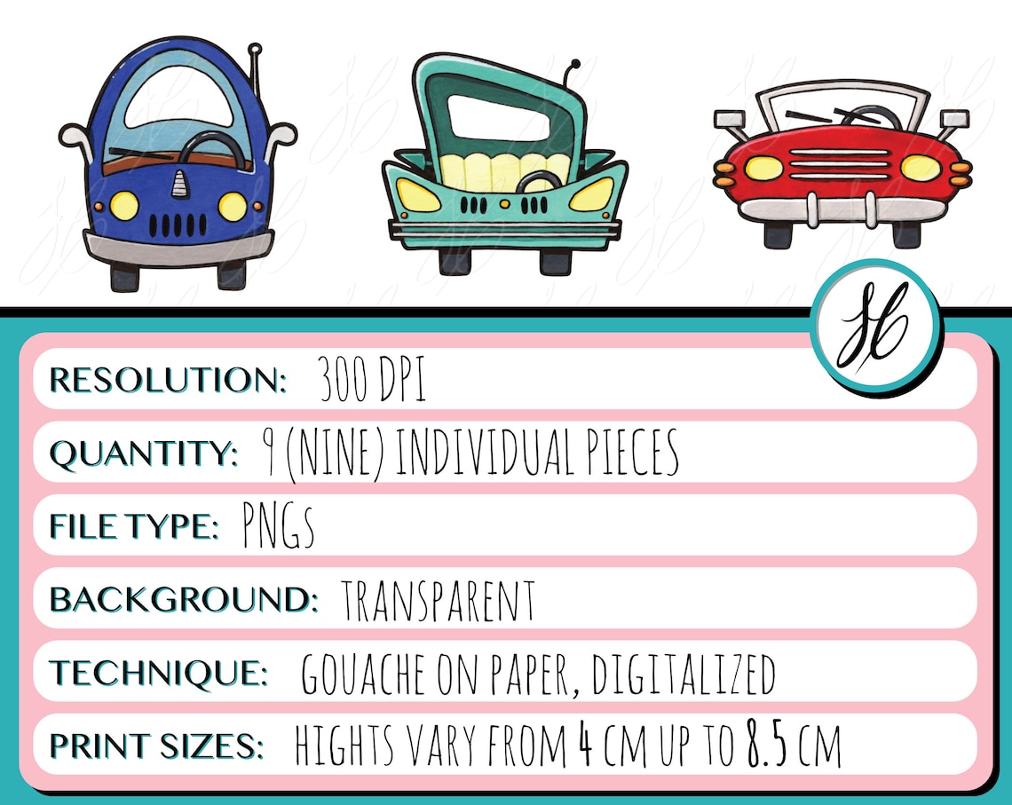 Cars Clipart Set Hand Painted Car Illustrations Digital - Etsy