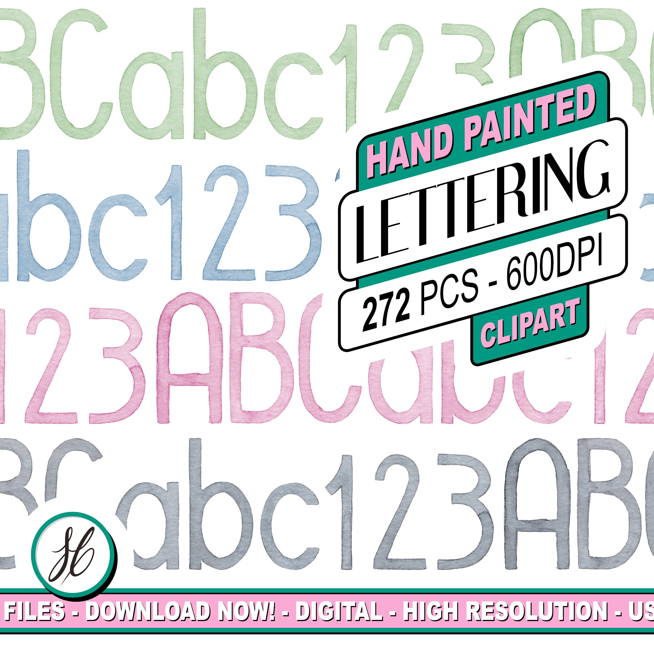 Watercolor Letters Clipart Set 4 Colors Upper and Lowercase - Etsy