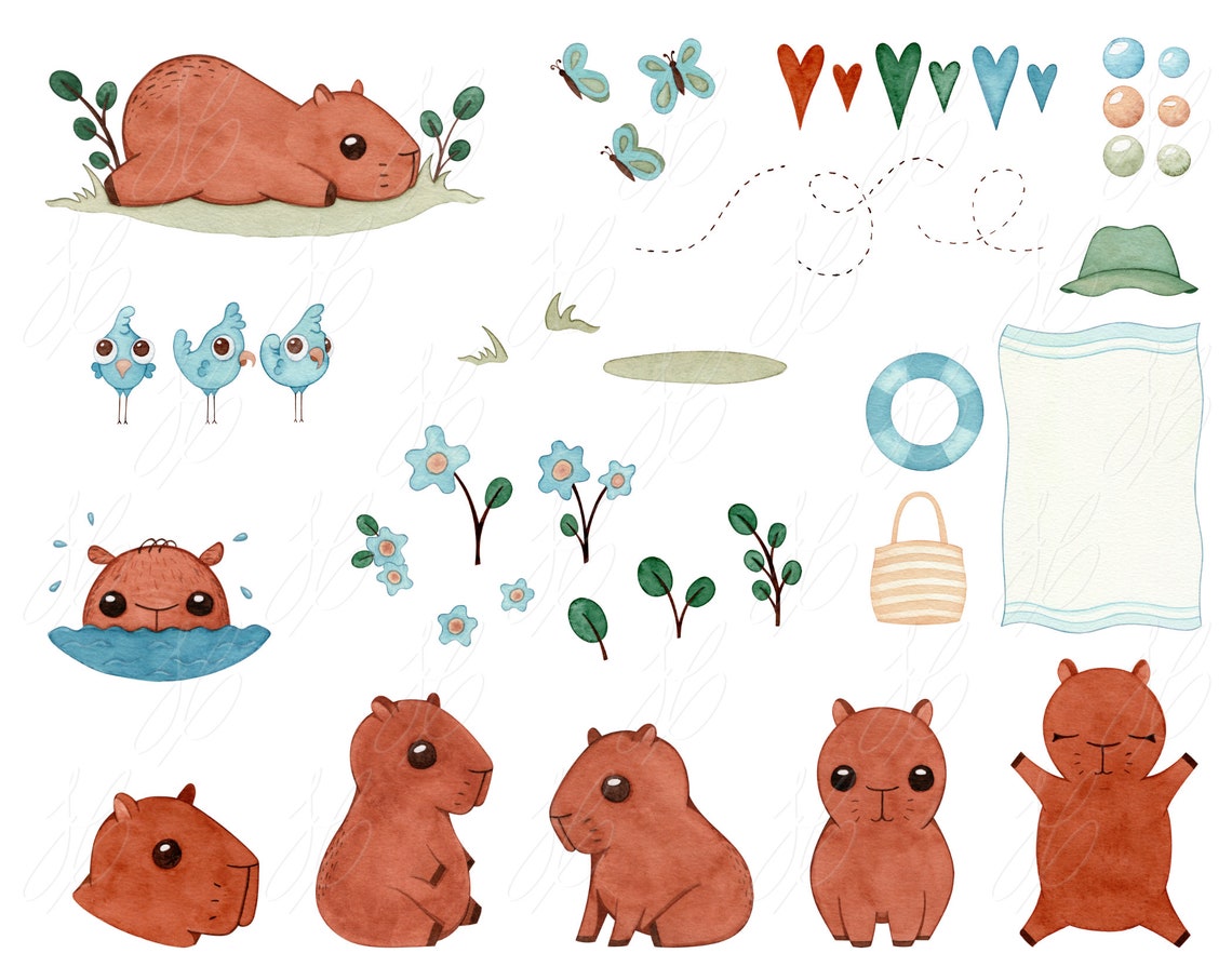 Capybara Clipart Set carpinchos de acuarela pintados a mano - Etsy México