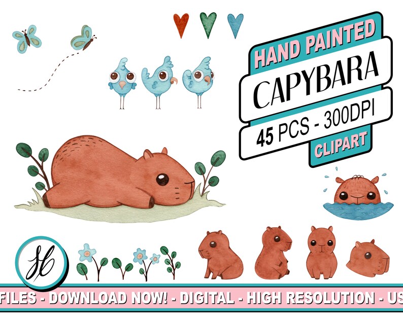 Capybara Clipart Set Hand Painted Watercolor Capybaras - Etsy