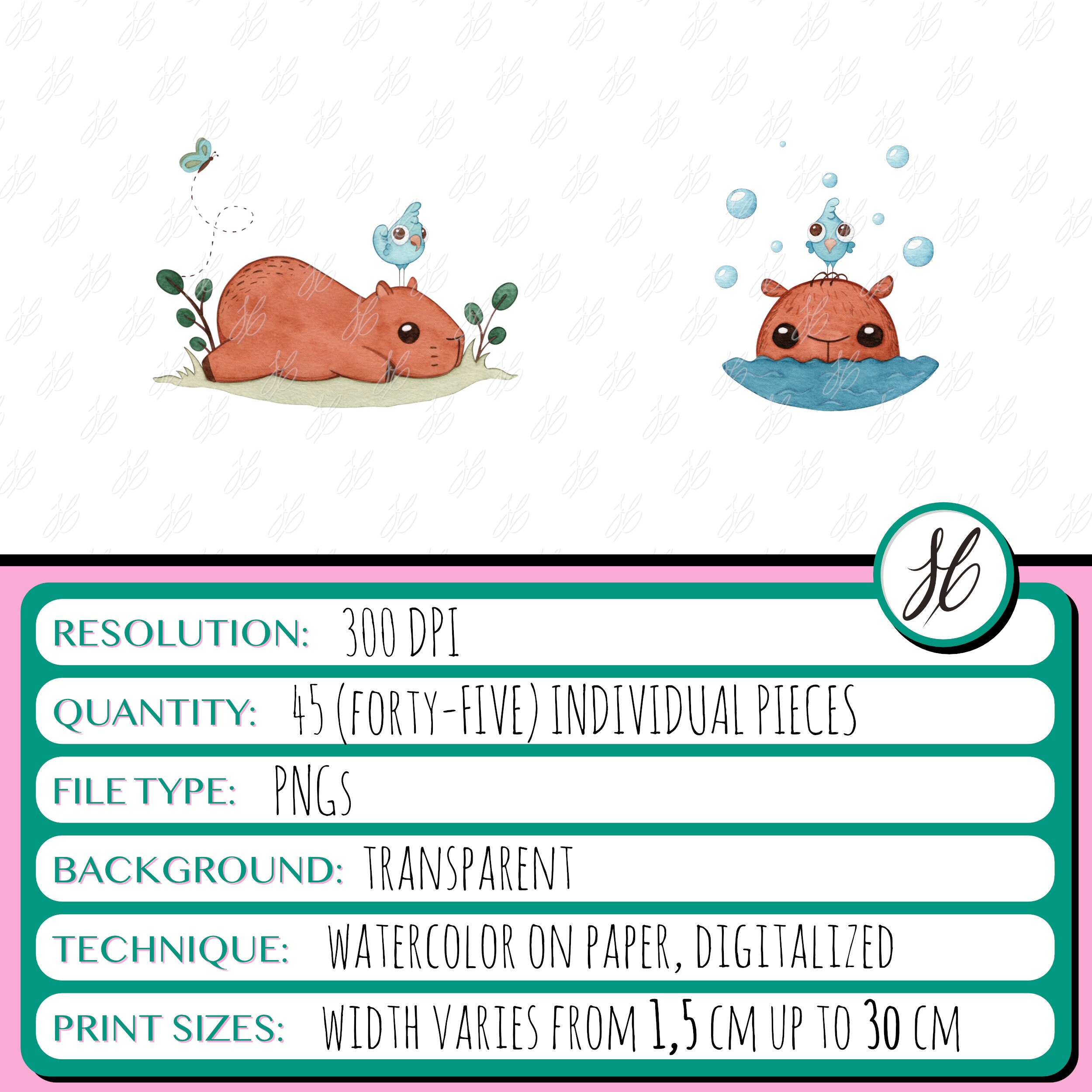 Capybara Clipart Set, Hand Painted Watercolor Capybaras, Watercolor ...