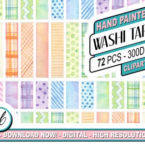 Washi Tape Clipart Set Digital Watercolor Hand Painted - Etsy
