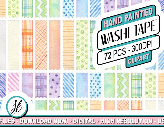 Washi Tape Clipart Set Digital Watercolor Hand Painted - Etsy