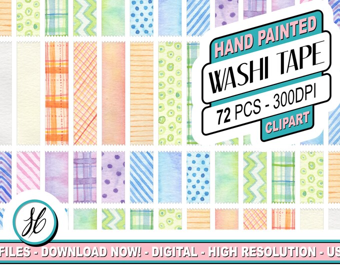 Washi Tape Clipart Set Digital Watercolor Hand Painted - Etsy