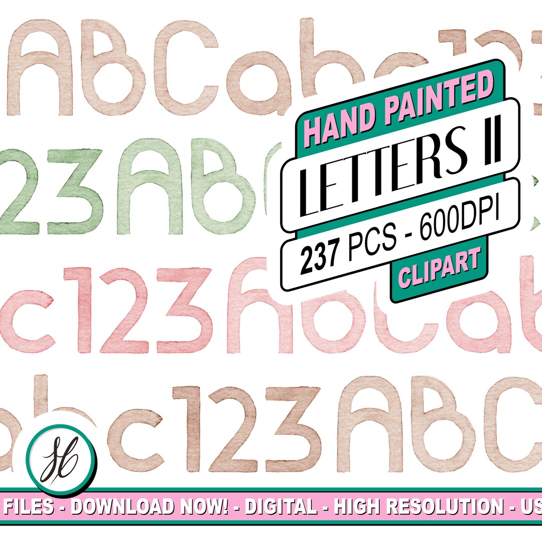 Watercolor Letters II Clipart Set 3 Colors, Upper and Lowercase ...