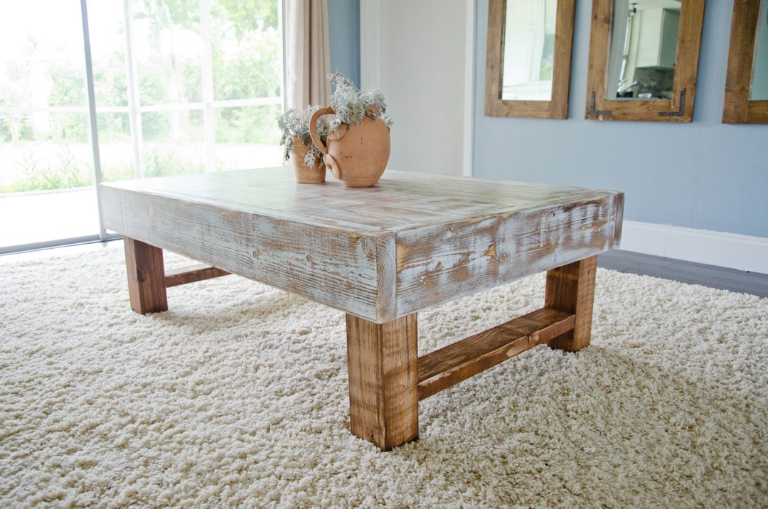 Rustic Coffee Table, Farmhouse Coffee Table, Whitewashed Rustic Coffee ...