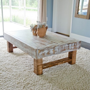 Rustic Coffee Table, Farmhouse Coffee Table, Whitewashed Rustic Coffee ...