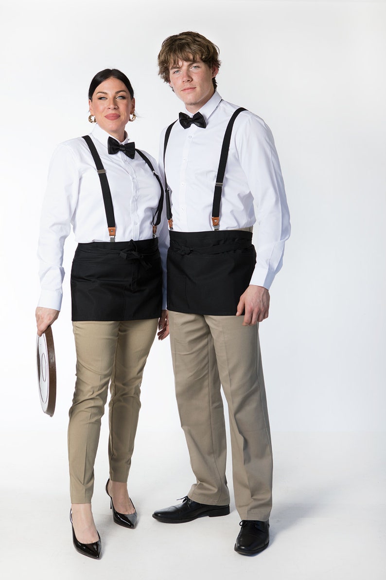 Quality Short Black Bistro Half Apron Cocktail Length W/ Organizing ...