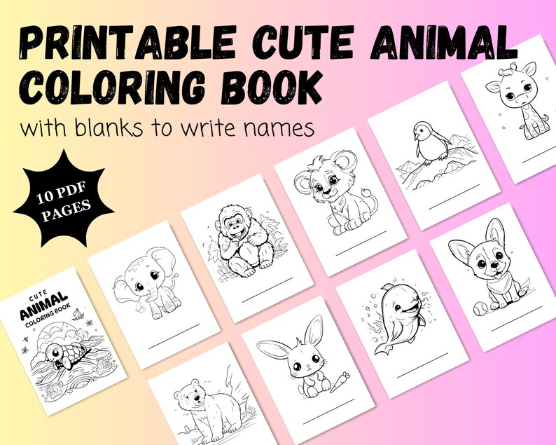 Cute Animal Coloring Book PDF Printable With Blanks to Write in Names ...