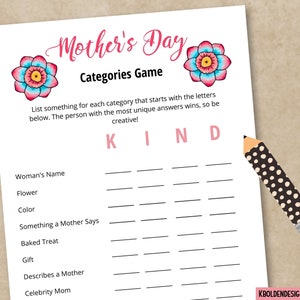 Mother's Day Printable Categories Game, Digital Download, Word Games ...