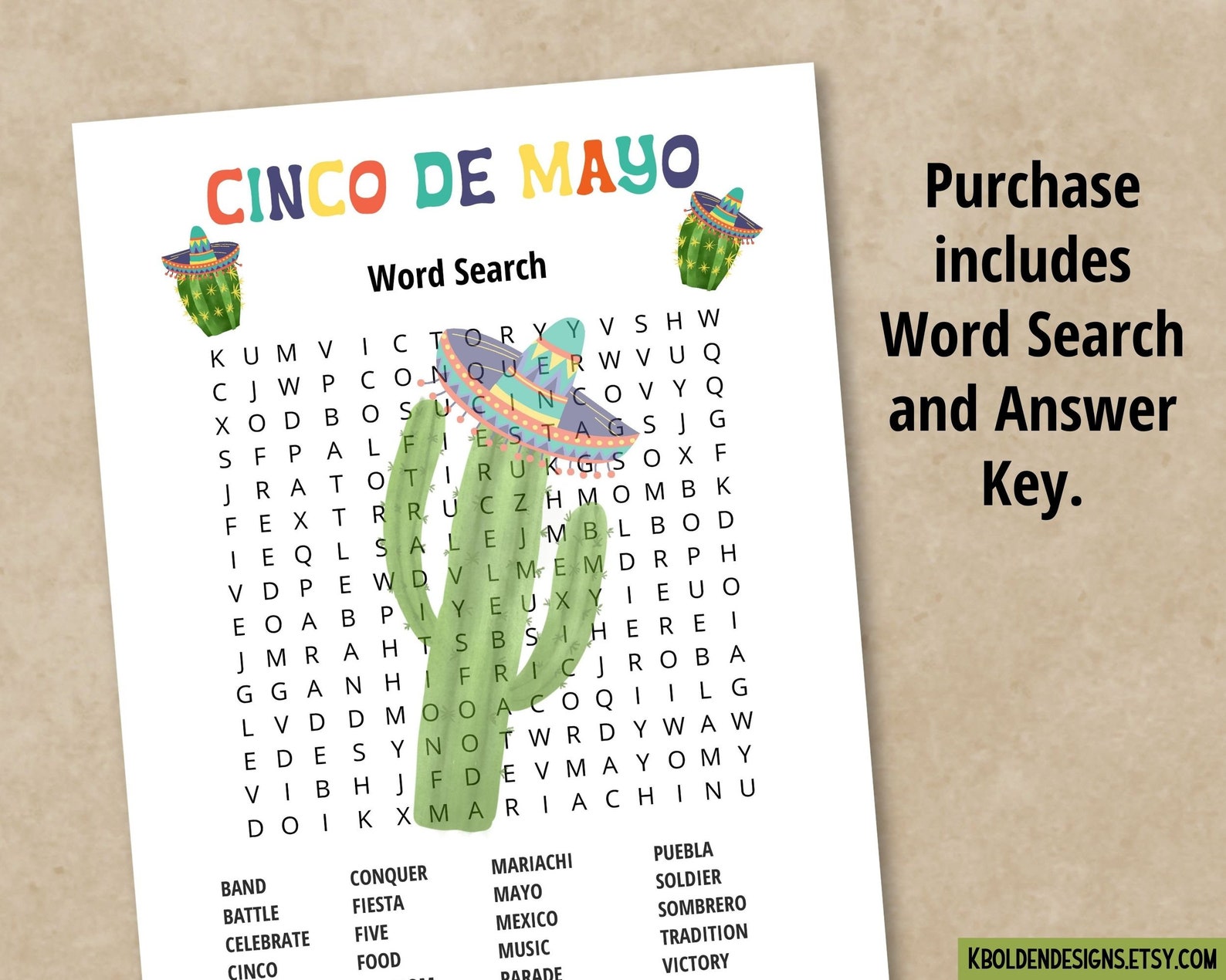 Cinco De Mayo Printable Word Search, Digital Download, Classroom ...