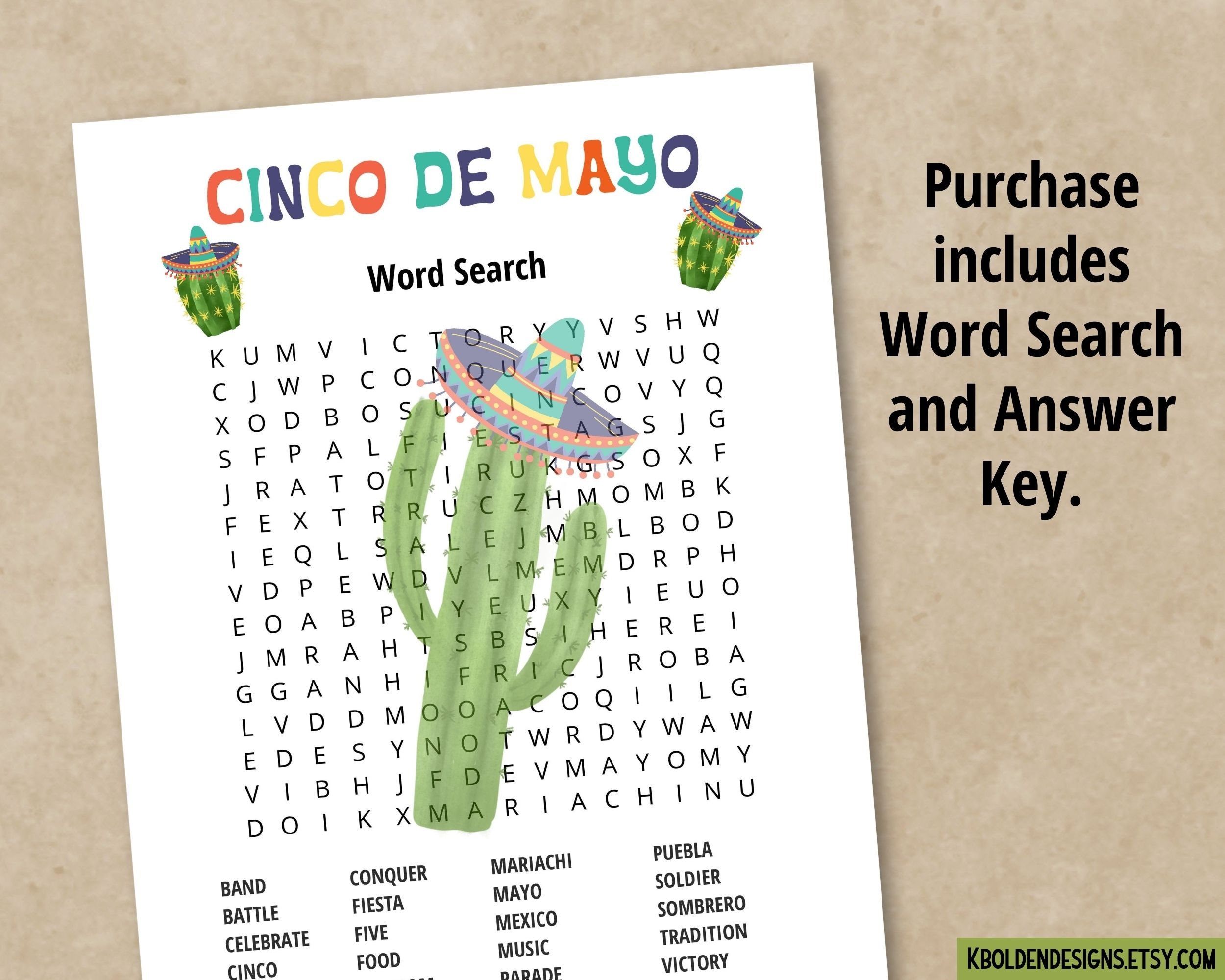 Cinco De Mayo Printable Word Search, Digital Download, Classroom ...