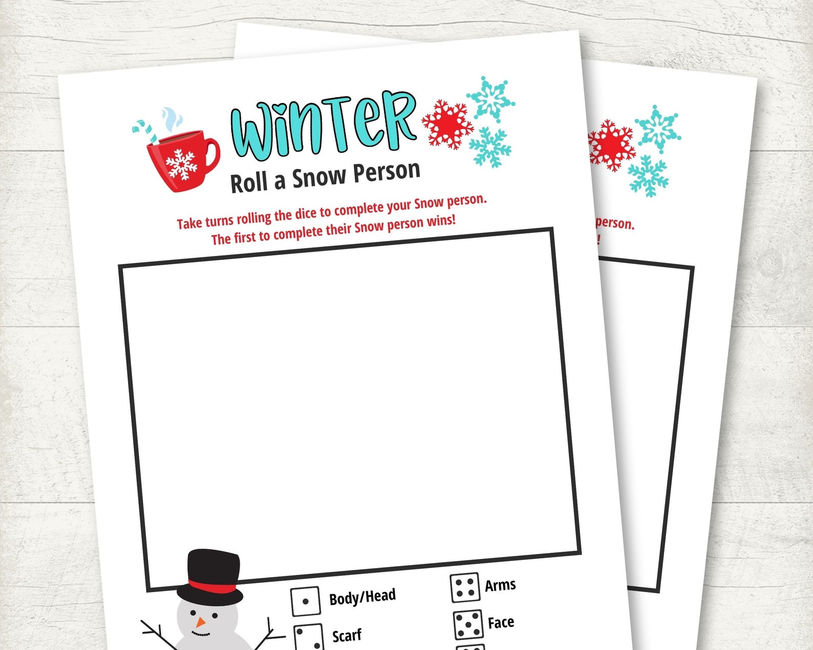 Winter Dice Game Printable Roll a Snowman Roll a Snowperson Word Game ...