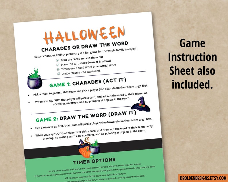 Halloween Party Game Printable Draw the Word Kids Classroom Activity ...