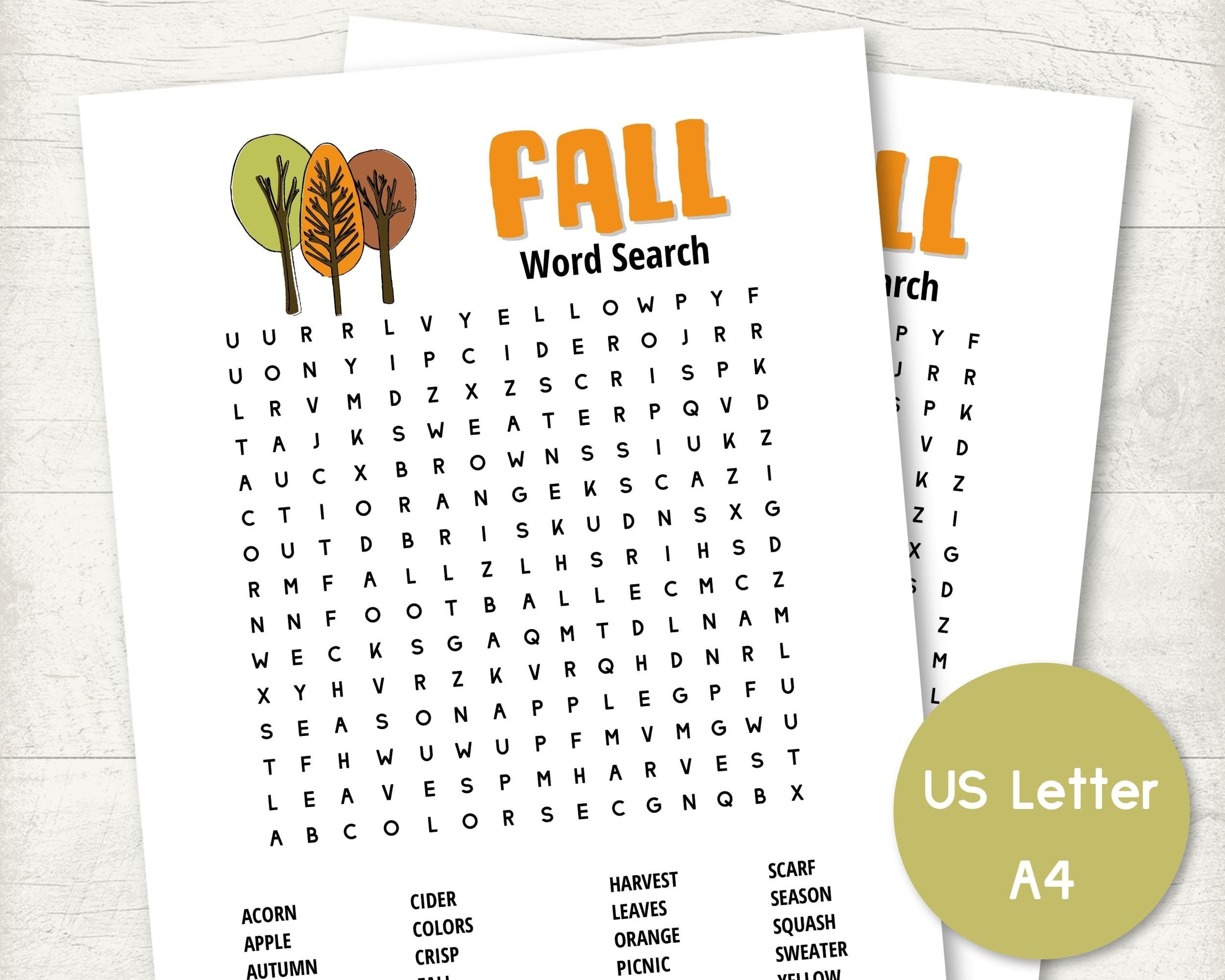 Fall Word Search, Printable Games, Digital Download, Word Games ...