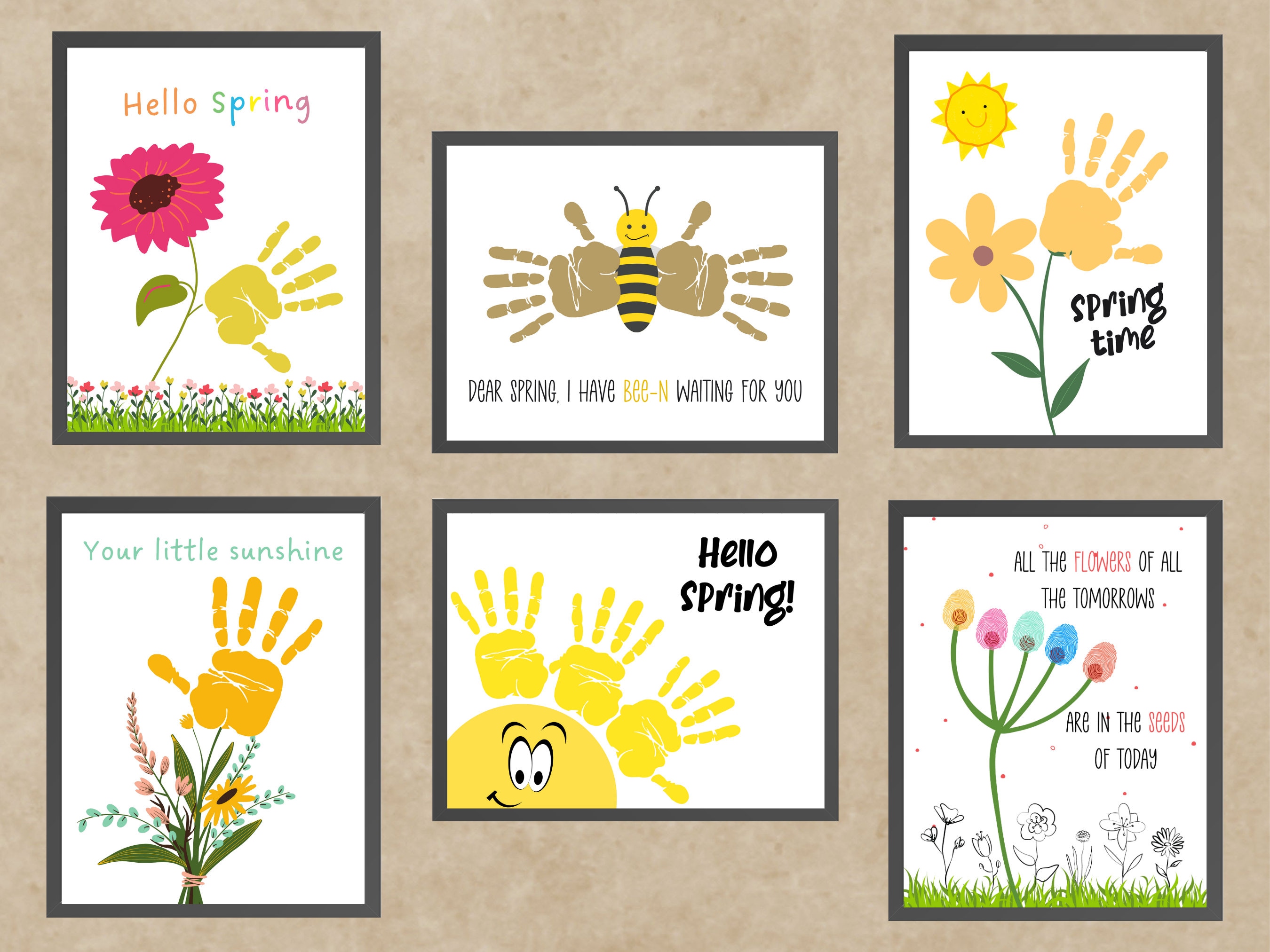 Spring Handprint Art, Spring Footprint Craft, Thumbprint Printable Art ...