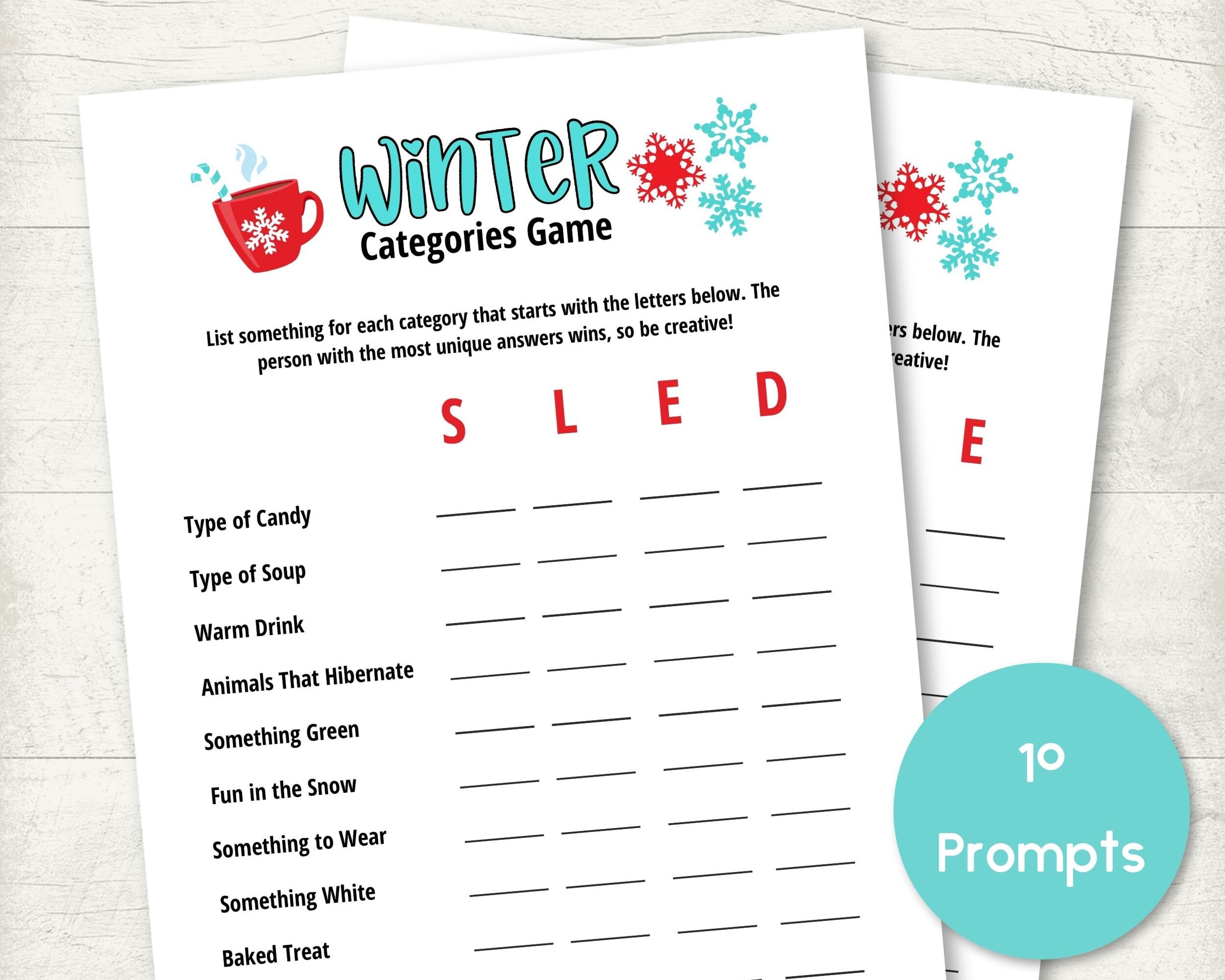 Winter Categories Game, Printable Games, Digital Download, Word Games ...