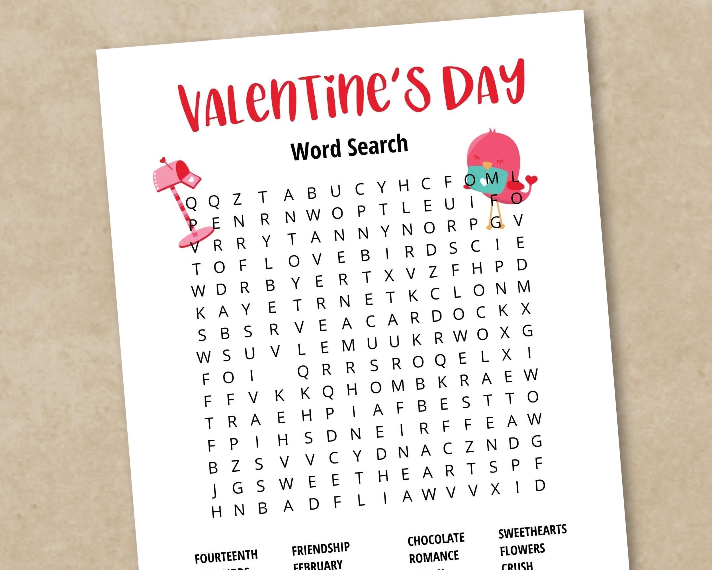 Valentine's Day Printable Word Search, Fun Valentines Day Games for ...