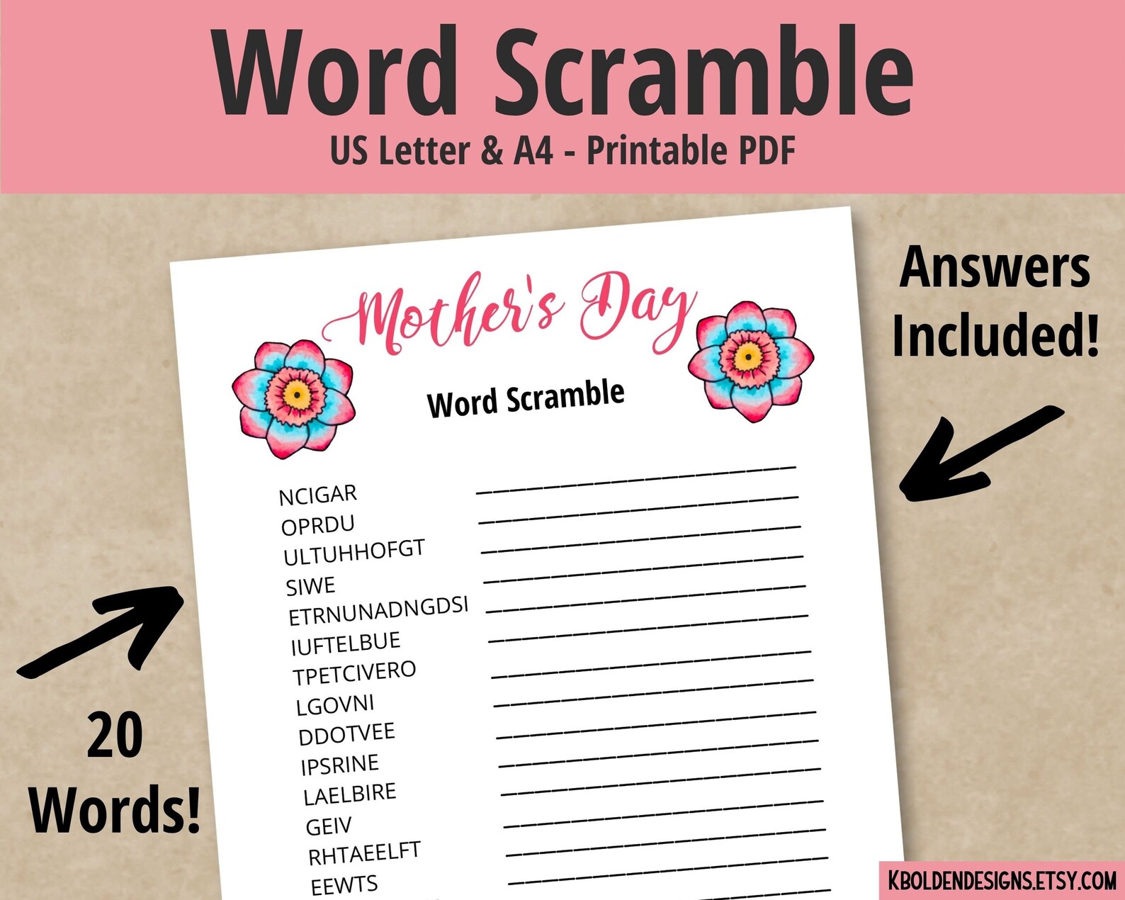 Mother's Day Printable Word Scramble, Digital Download, Classroom ...