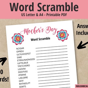 Mother's Day Printable Word Scramble, Digital Download, Classroom ...