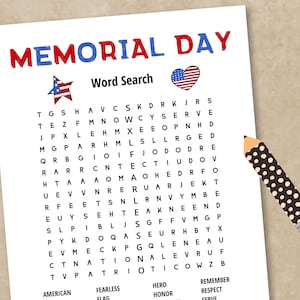 Memorial Day Printable Word Search, Digital Download, Classroom ...