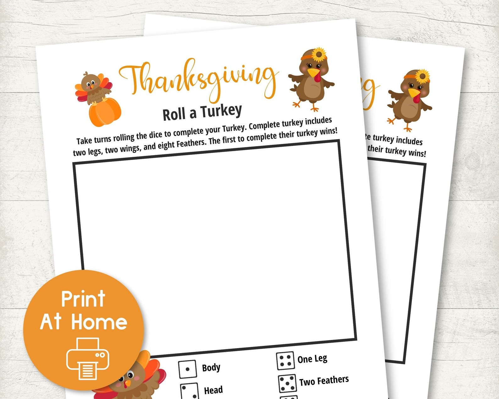 Thanksgiving Games Roll a Turkey Dice Game Printable Family Game Night ...