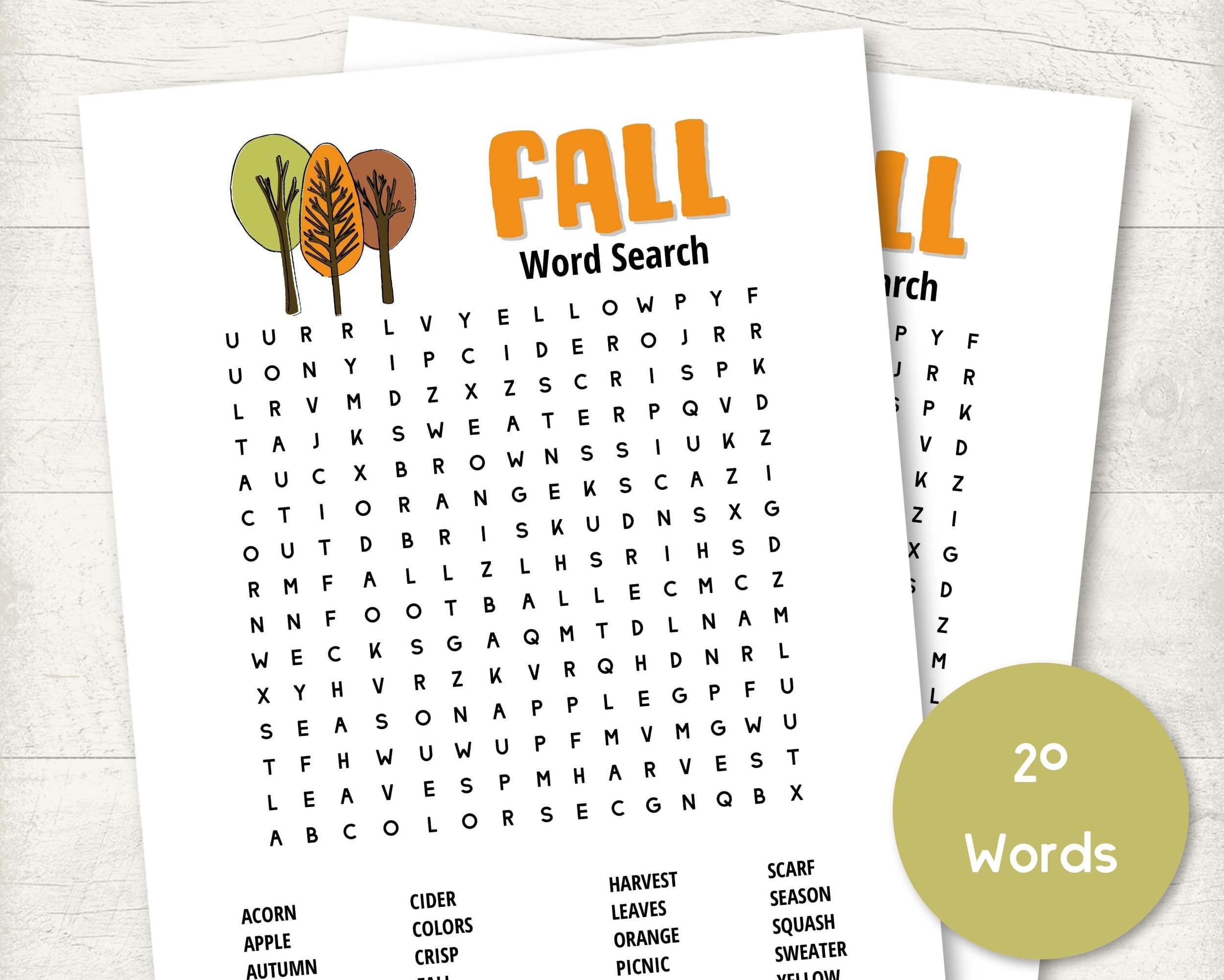 Fall Word Search, Printable Games, Digital Download, Word Games ...