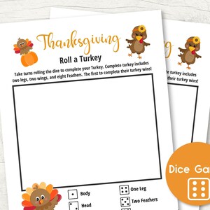Thanksgiving Games Roll a Turkey Dice Game Printable Family Game Night ...