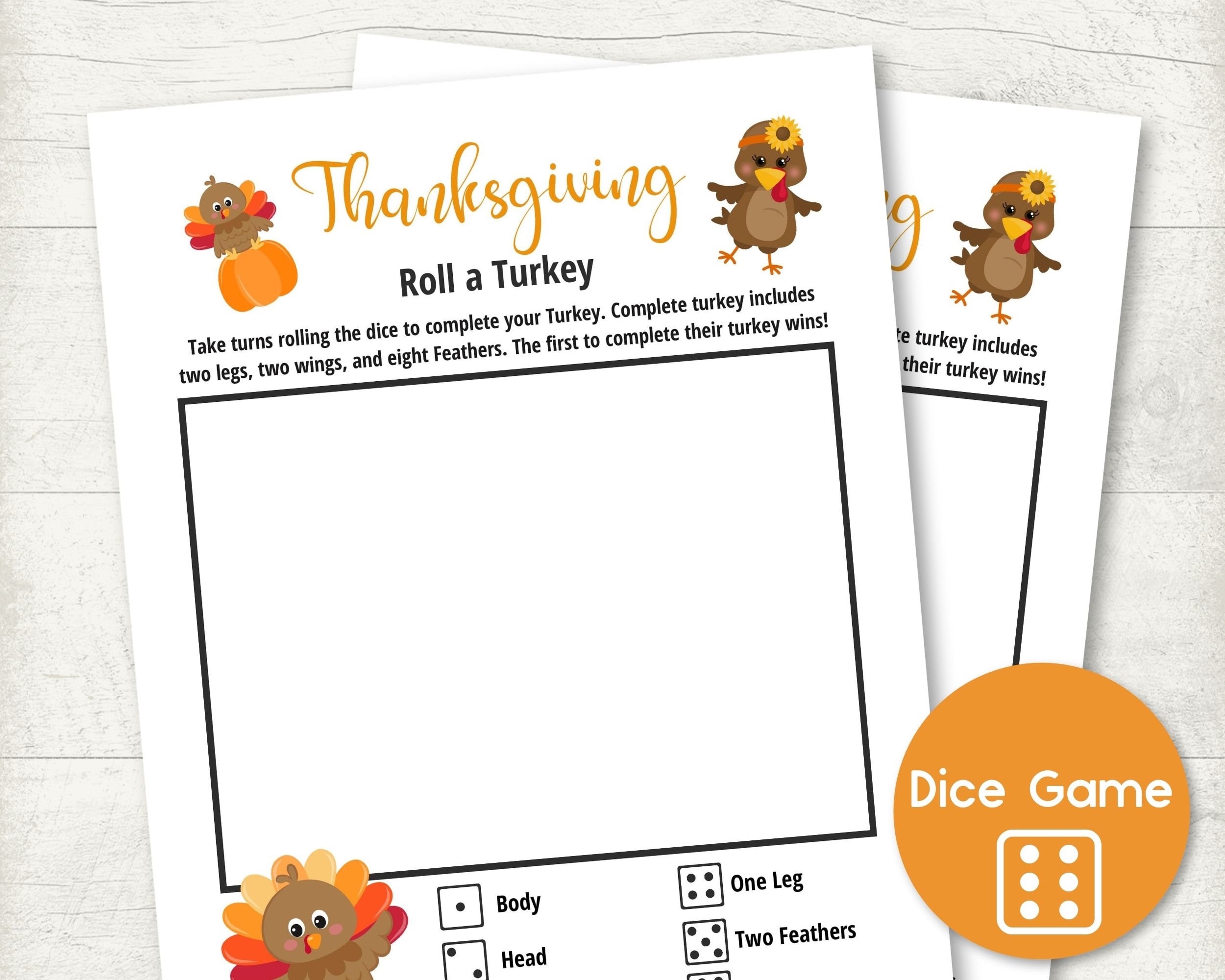 Thanksgiving Games Roll a Turkey Dice Game Printable Family Game Night ...