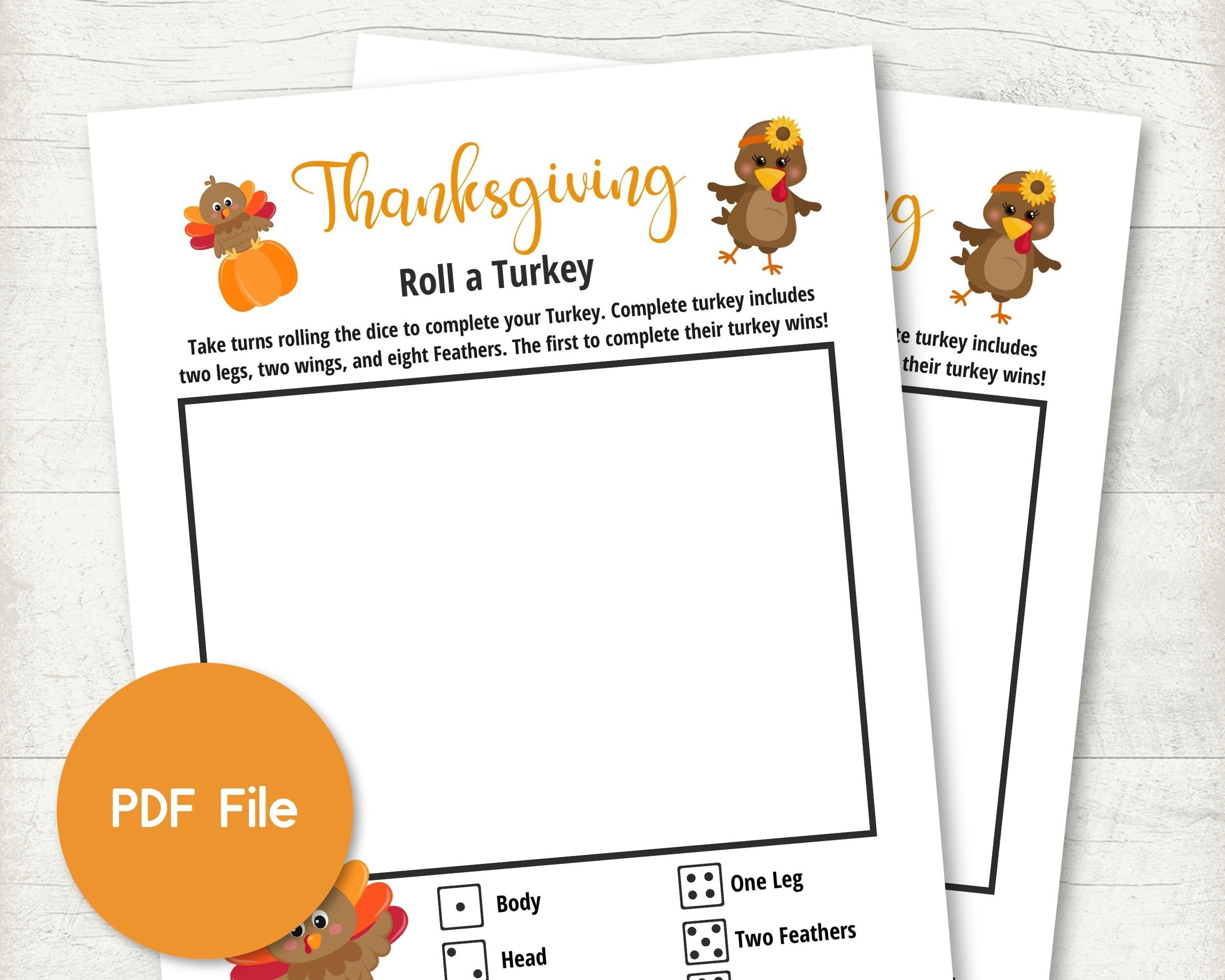 Thanksgiving Games Roll a Turkey Dice Game Printable Family Game Night ...