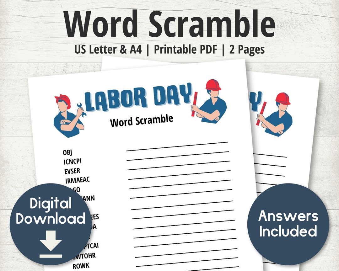 Labor Day Word Scramble, Printable Games, Digital Download, Word Games ...