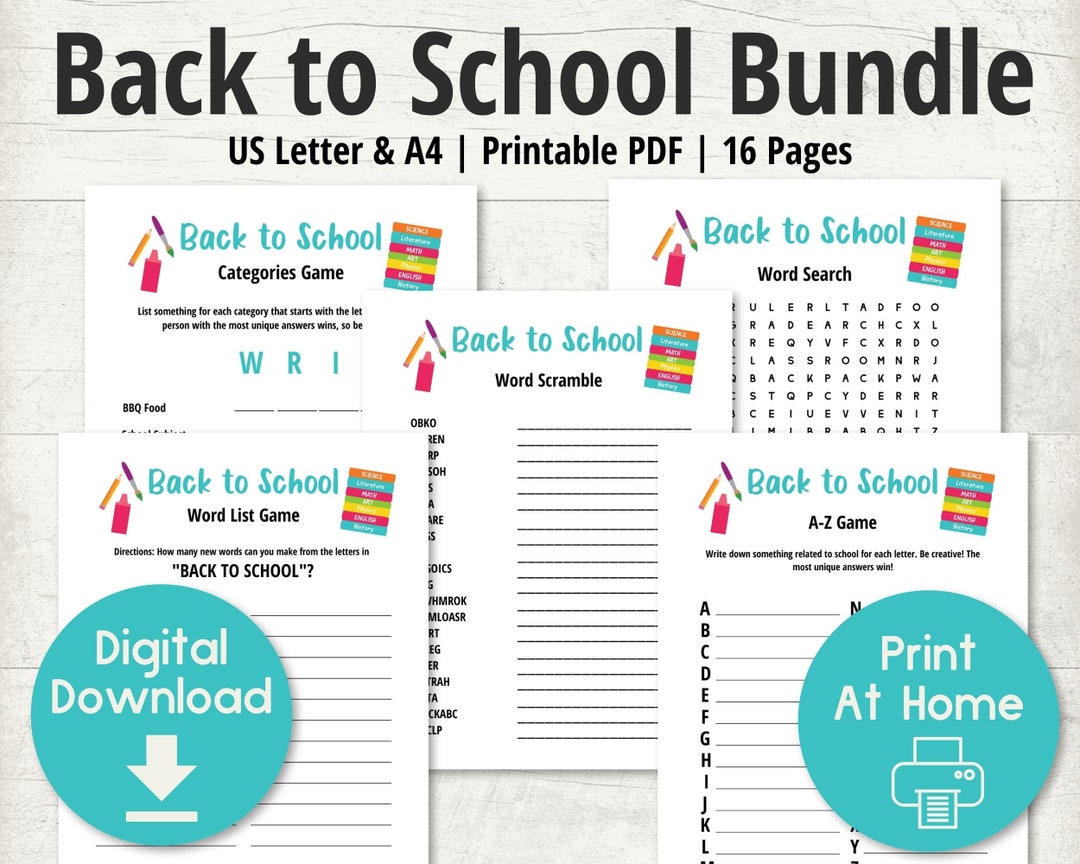 Back to School Printable Game Bundle Word Search Word Scramble Alphabet ...