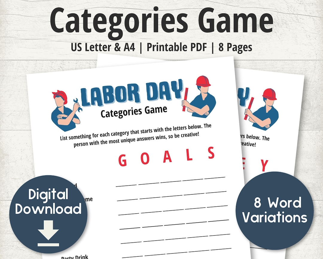 Labor Day Categories Game, Printable Games, Digital Download, Word ...