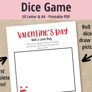 Valentine's Day Roll a Love Bug, Dice Game Printable, Fun Valentine's ...
