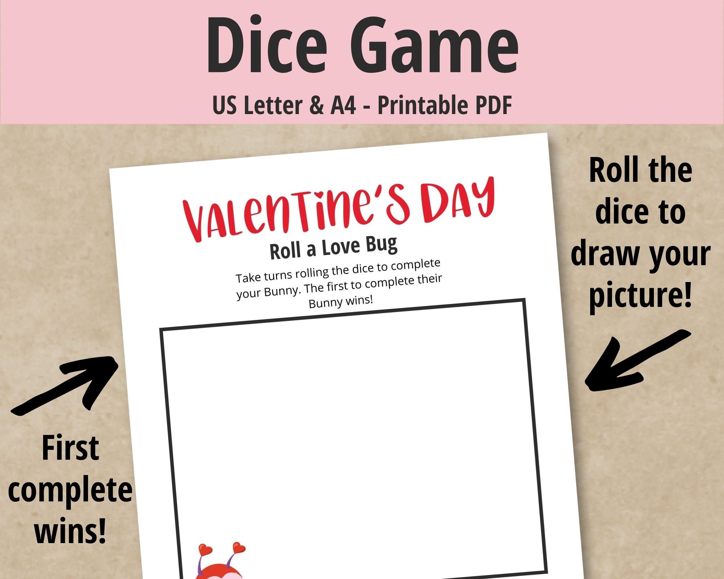 Valentine's Day Roll a Love Bug, Dice Game Printable, Fun Valentine's ...
