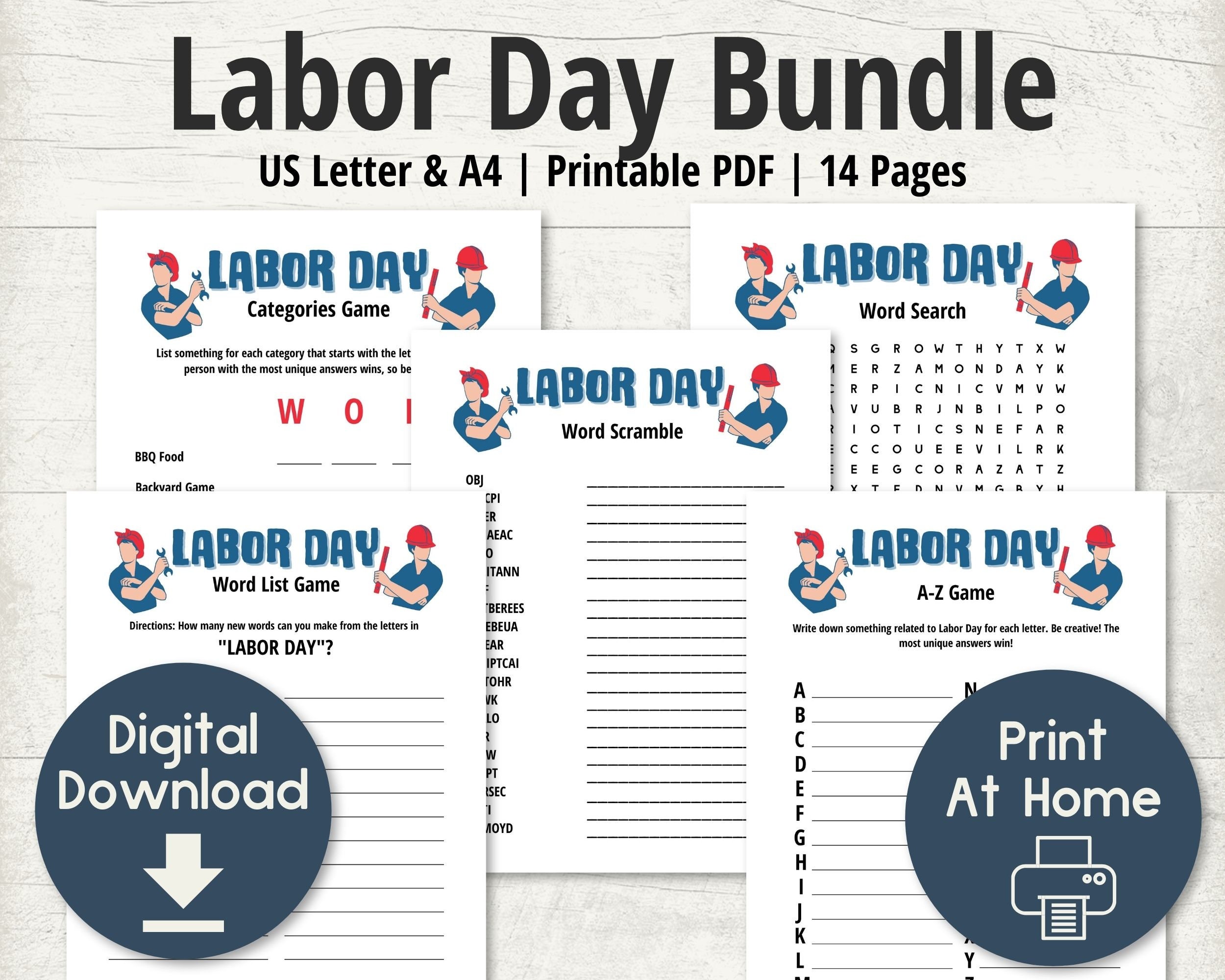 Labor Day Activity Bundle, Printable Games, Digital Download, Word ...