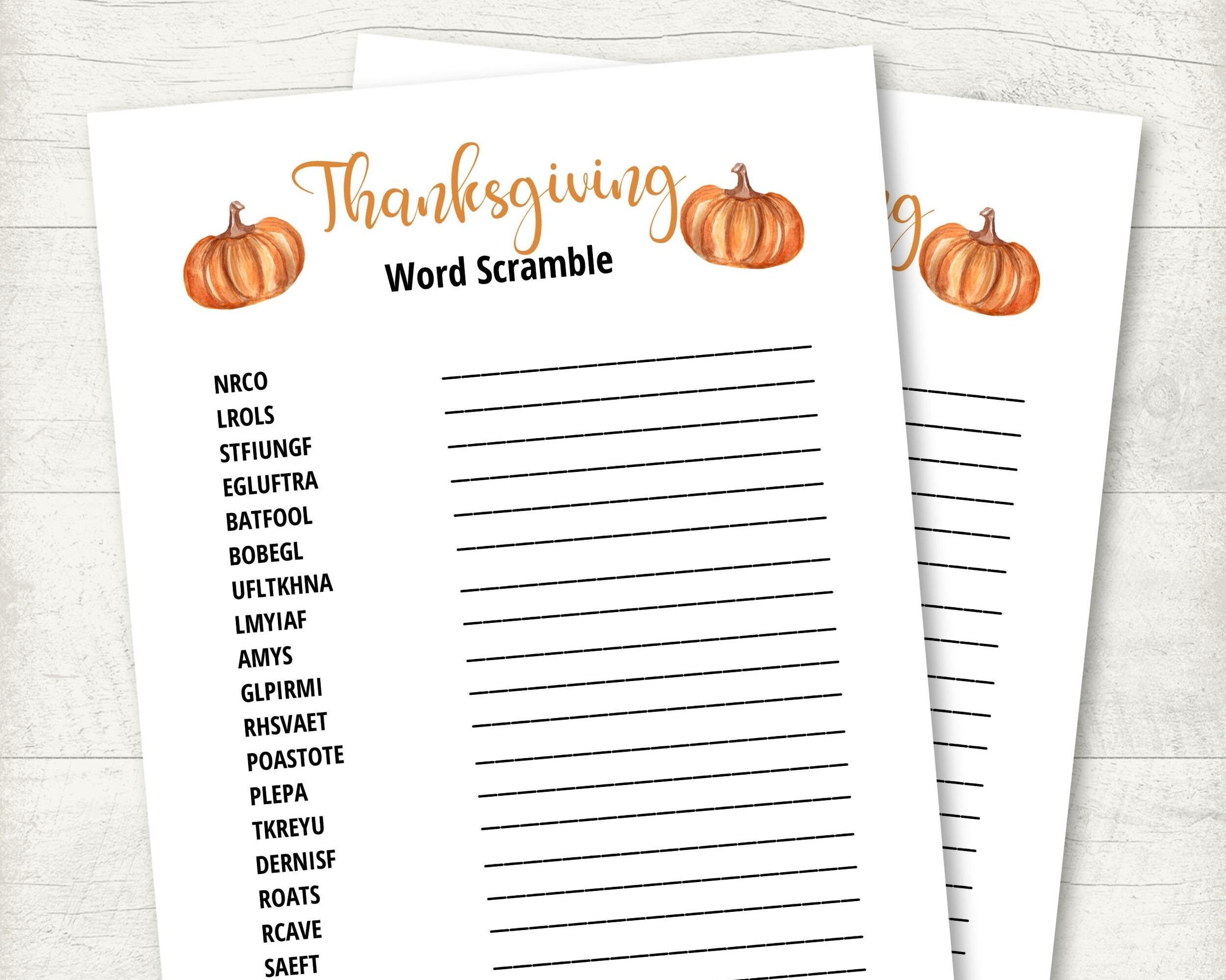 Thanksgiving Word Scramble, Printable Game, Digital Download, Word ...