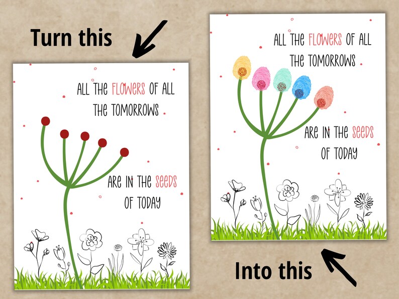 Spring Handprint Art, Spring Footprint Craft, Thumbprint Printable Art ...