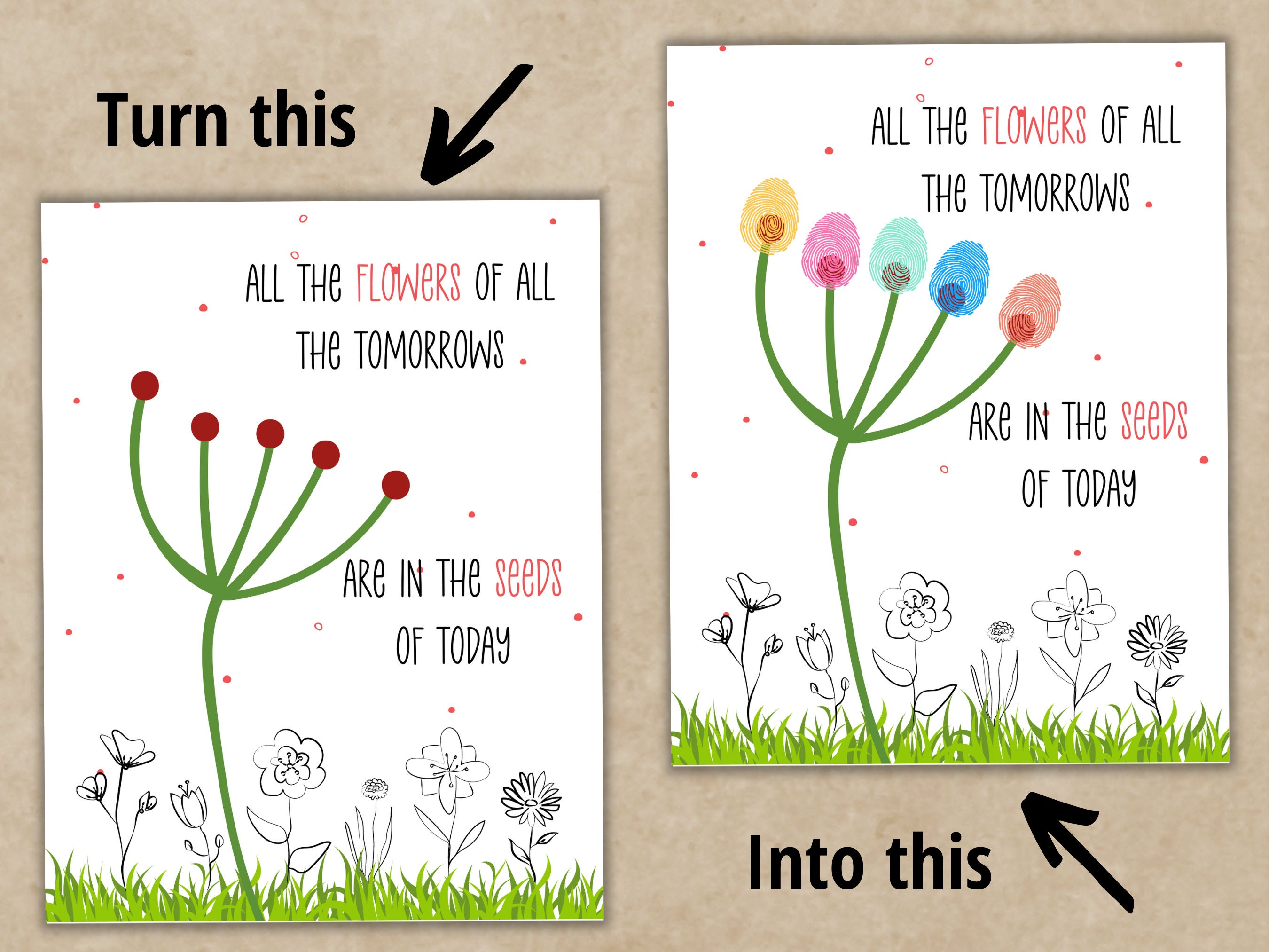 Spring Handprint Art, Spring Footprint Craft, Thumbprint Printable Art ...
