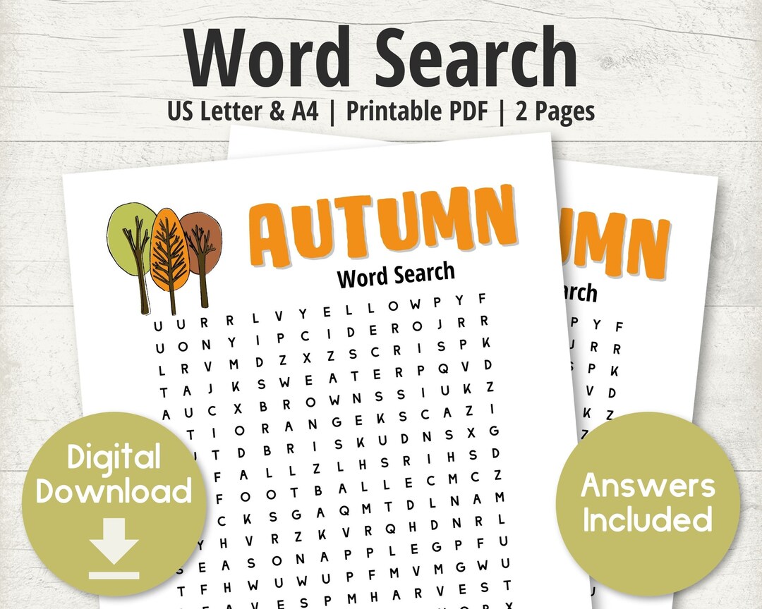 Autumn Word Search, Printable Games, Digital Download, Word Games ...