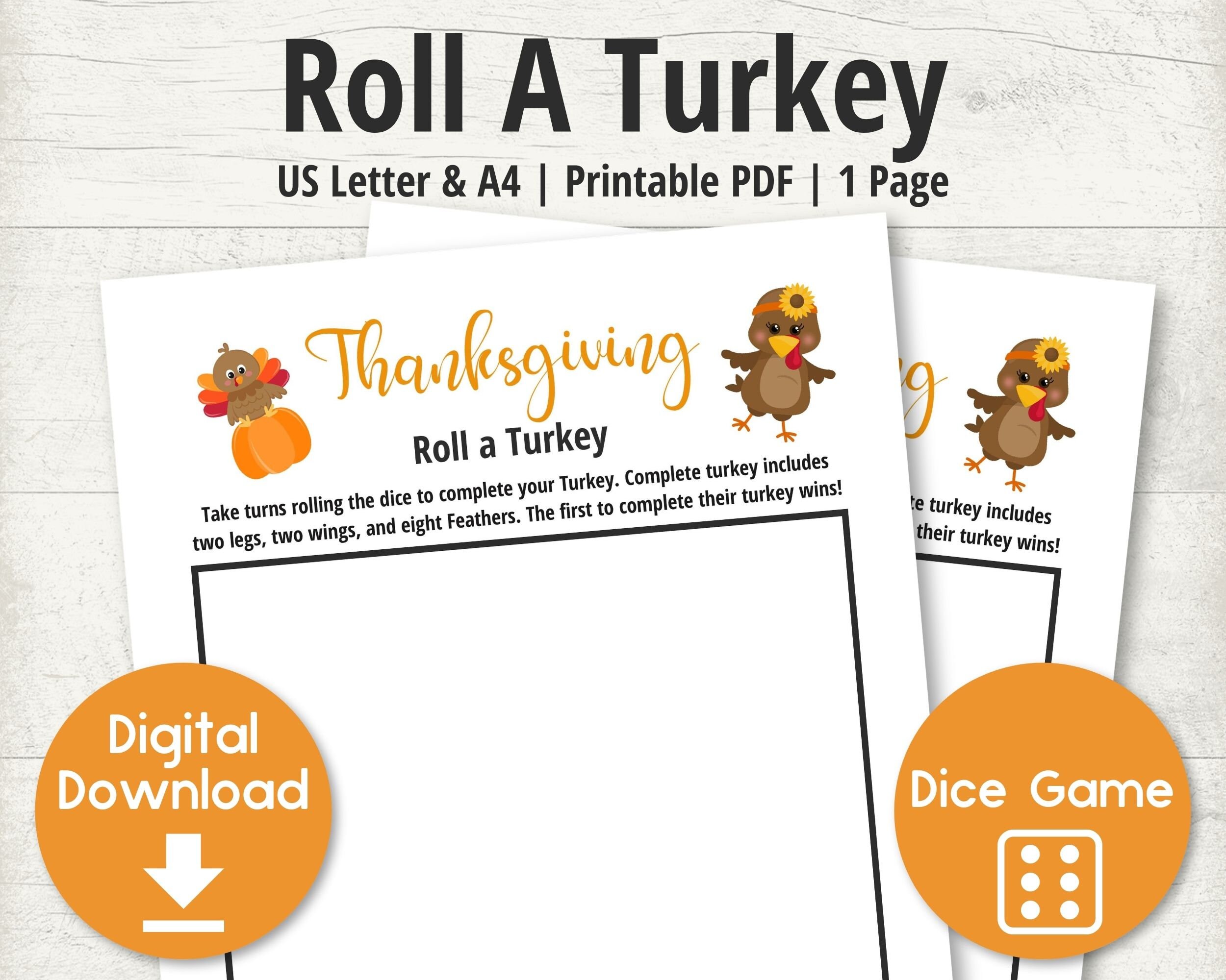 Thanksgiving Games Roll a Turkey Dice Game Printable Family Game Night ...
