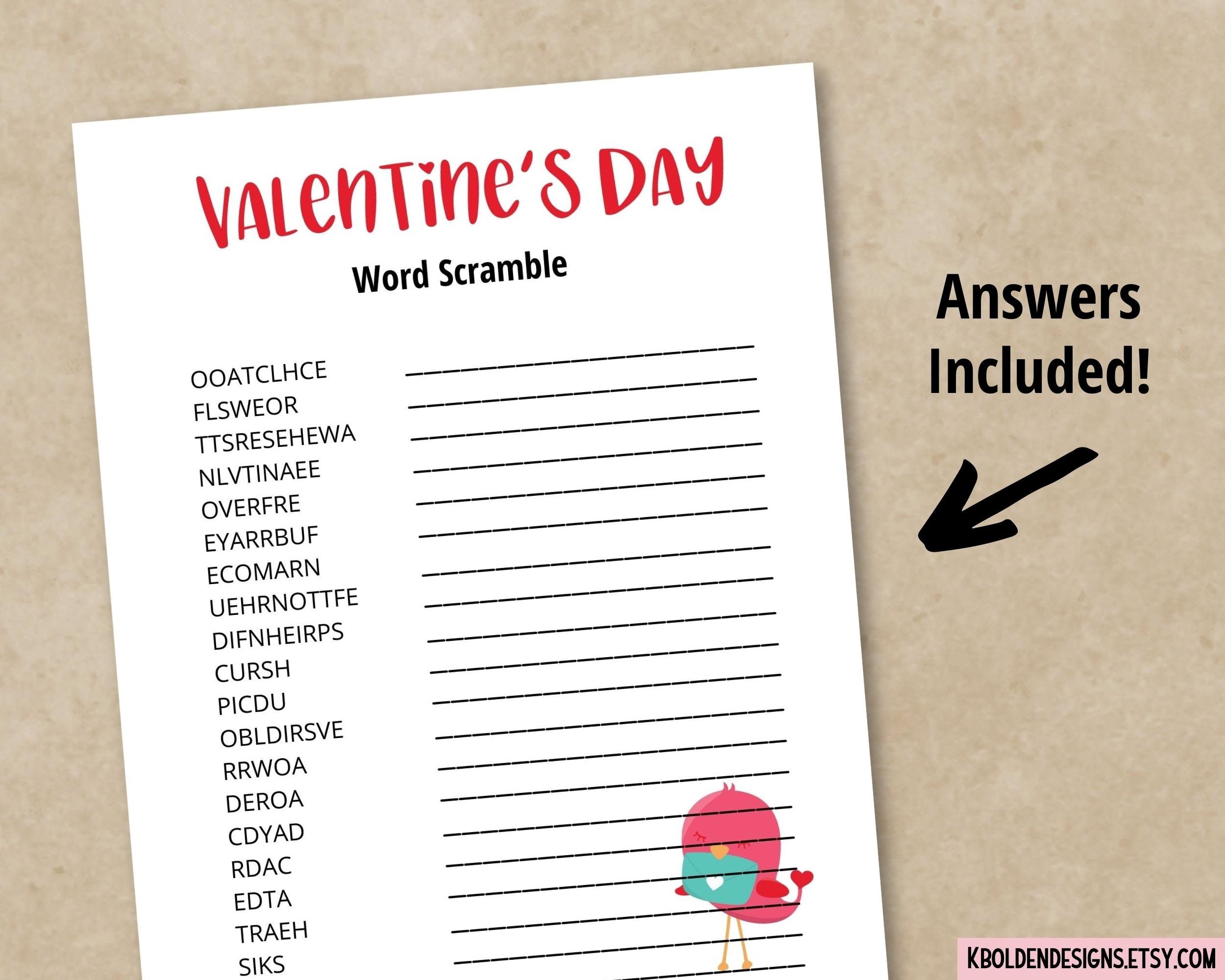 Valentine's Day Printable Word Scramble, Fun Valentines Day Game for ...