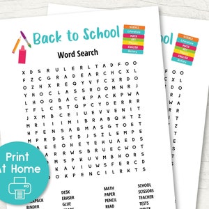 Back to School Word Search, Printable Games, Digital Download, Word ...