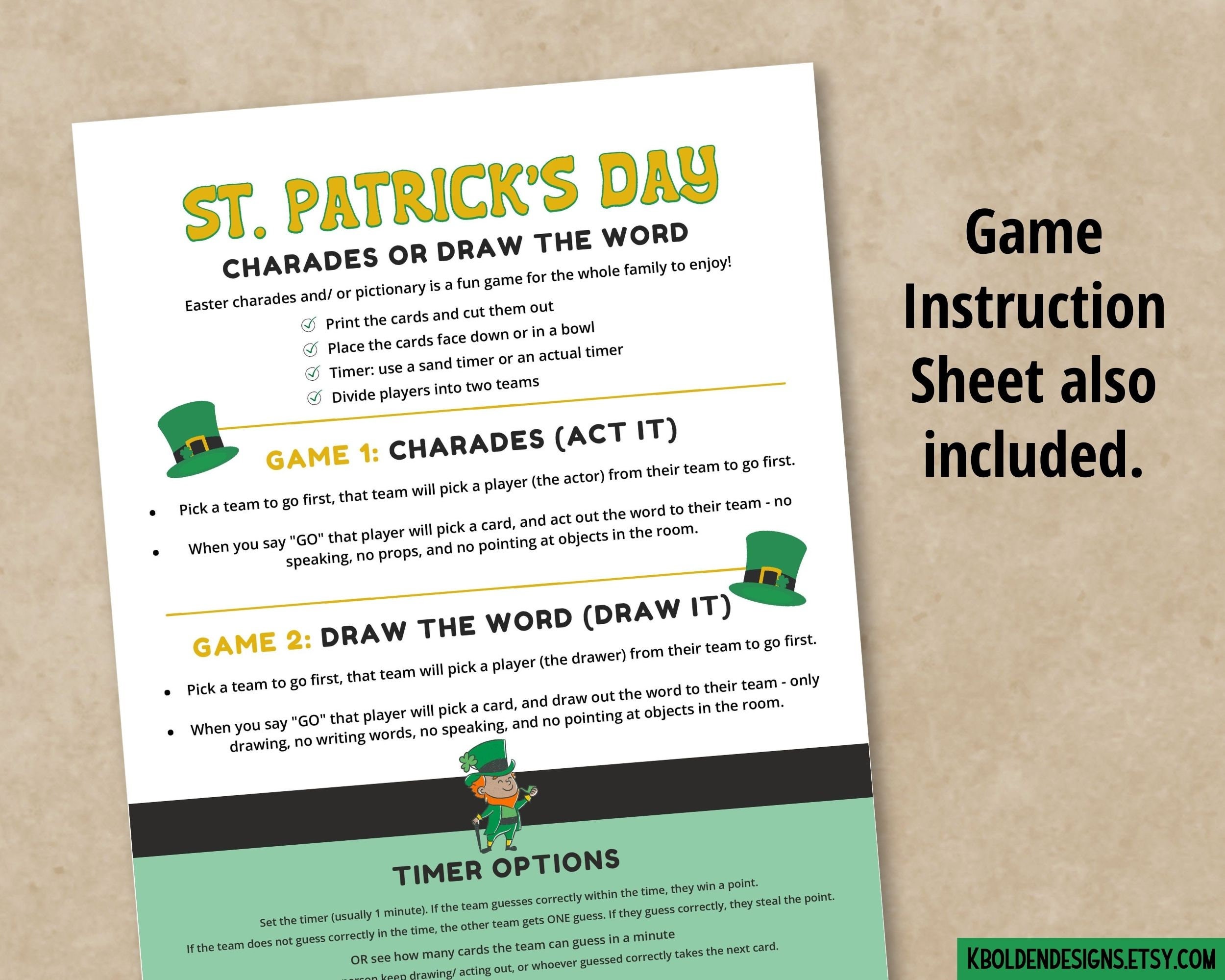 St Patrick's Day Printable Charades, Draw the Word, Digital Download ...