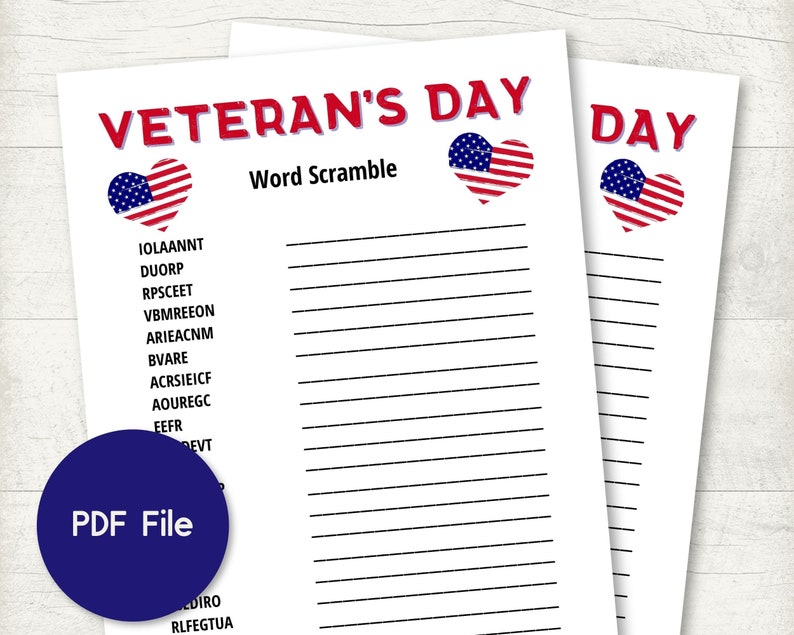 Veteran's Day Word Scramble, Digital Download, Printable Games, Word ...