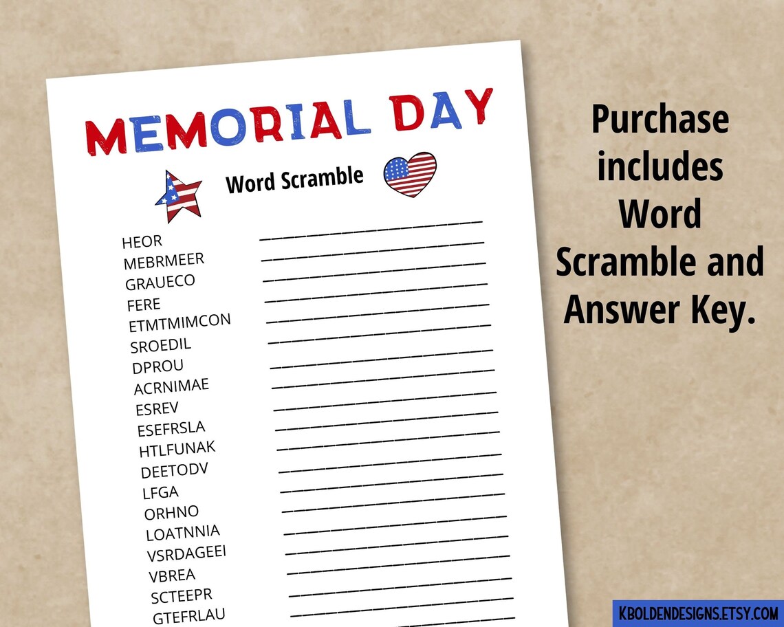 Memorial Day Printable Word Scramble Digital Download | Etsy